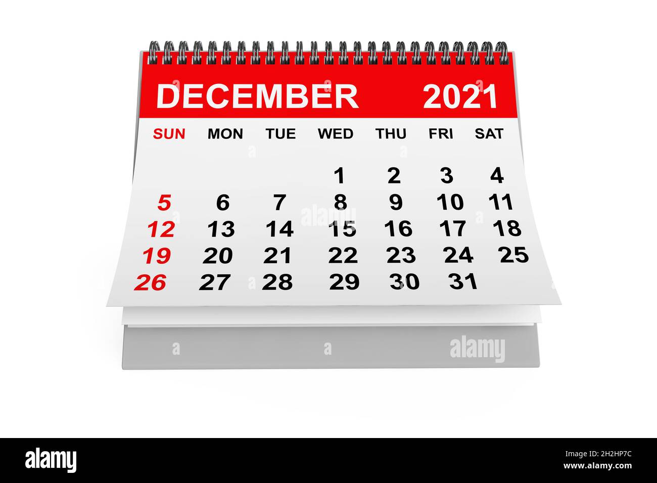 2021 Year December Calendar on a white background. 3d rendering Stock ...