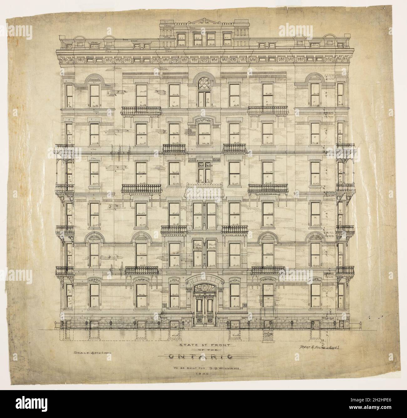 Ontario Apartments, Chicago, Illinois, Elevation, 1880 Stock Photo - Alamy
