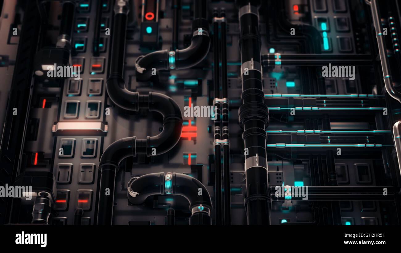 Camera moving over the maze of clean pipes tangled together, seamless ...