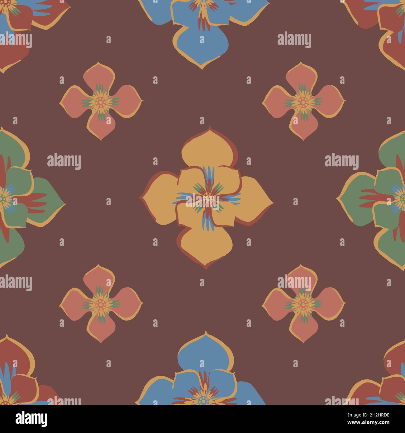 Medieval rose vector pattern seamless background. Azulejo tile style ...