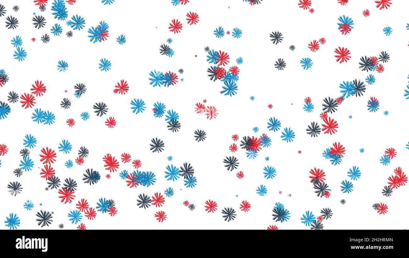 Abstract colorful schematic flower buds appear and rotate on white ...