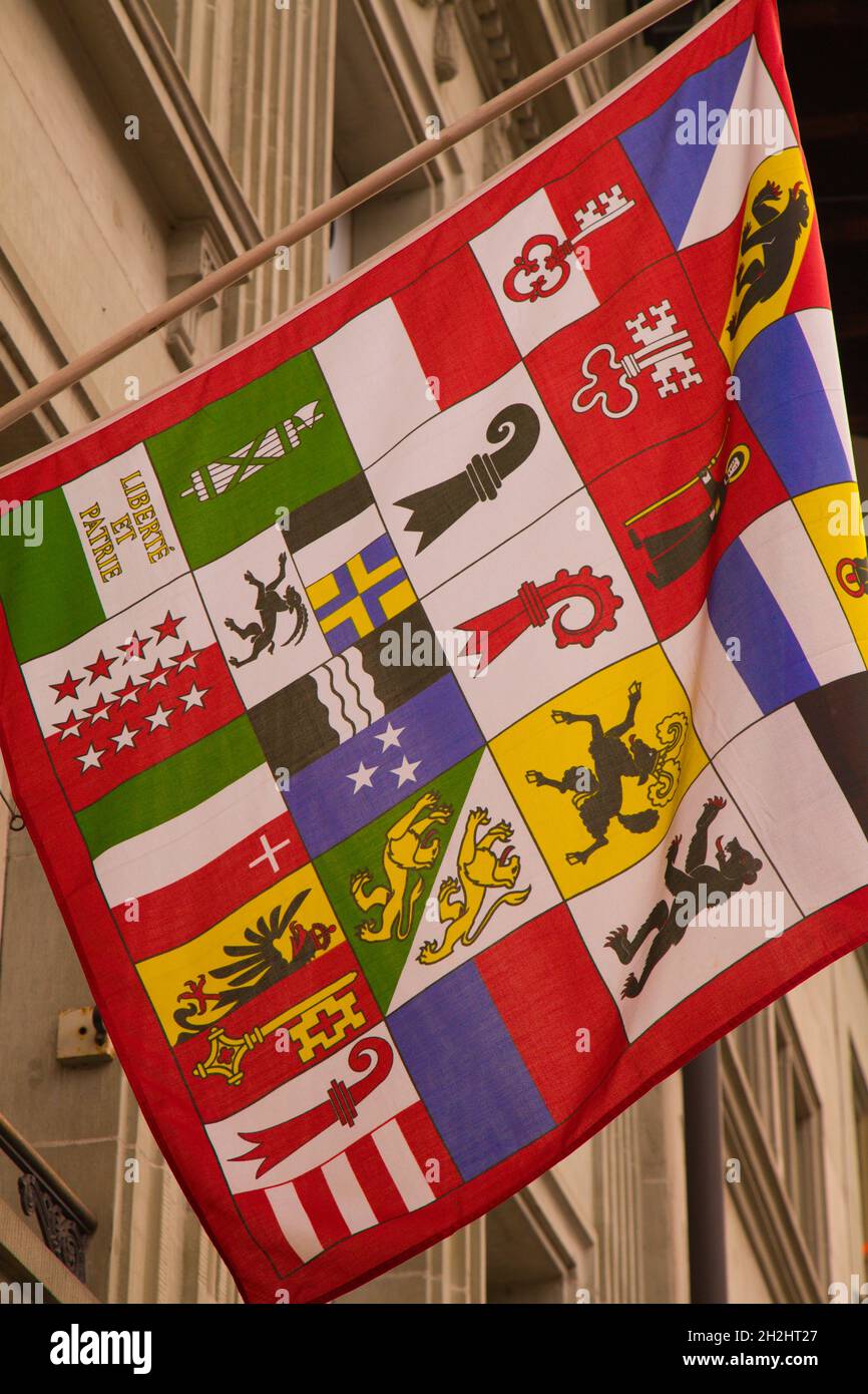 Switzerland, Fribourg, Swiss cantons' flags Stock Photo - Alamy