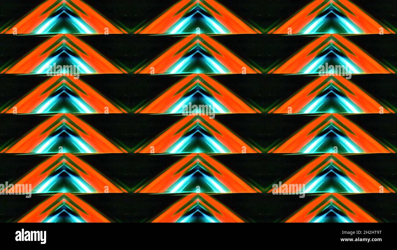 Triangular pattern with luminous lines. Motion. Kaleidoscopic pattern of triangles shimmering ...