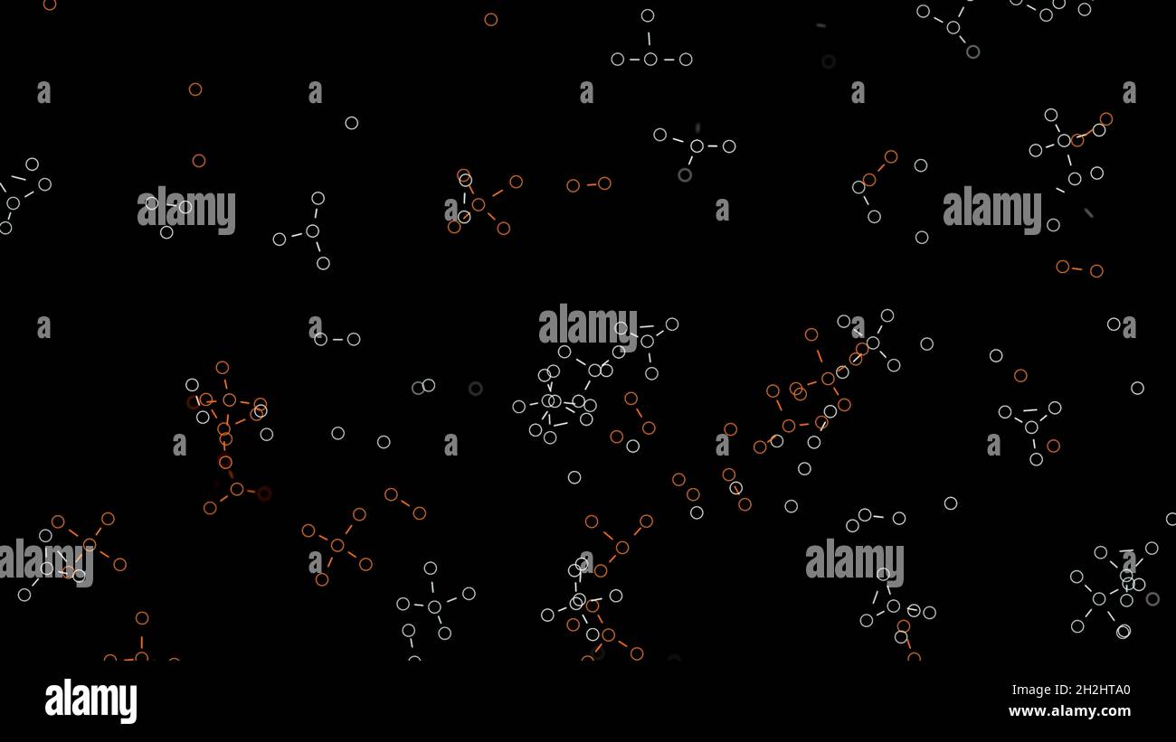 Abstract chemical formulas consisting of benzene rings on black ...