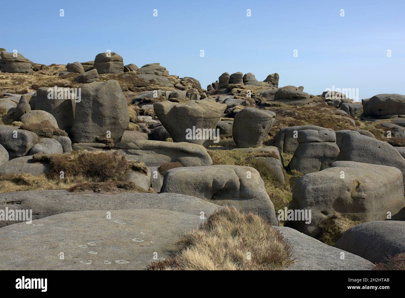 Beautiful view of ancient stones on each other on the hill with blue ...