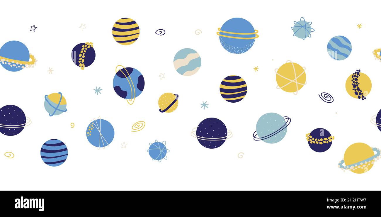 Seamless vector border Planets Outer Space. Galaxy repeating background ...