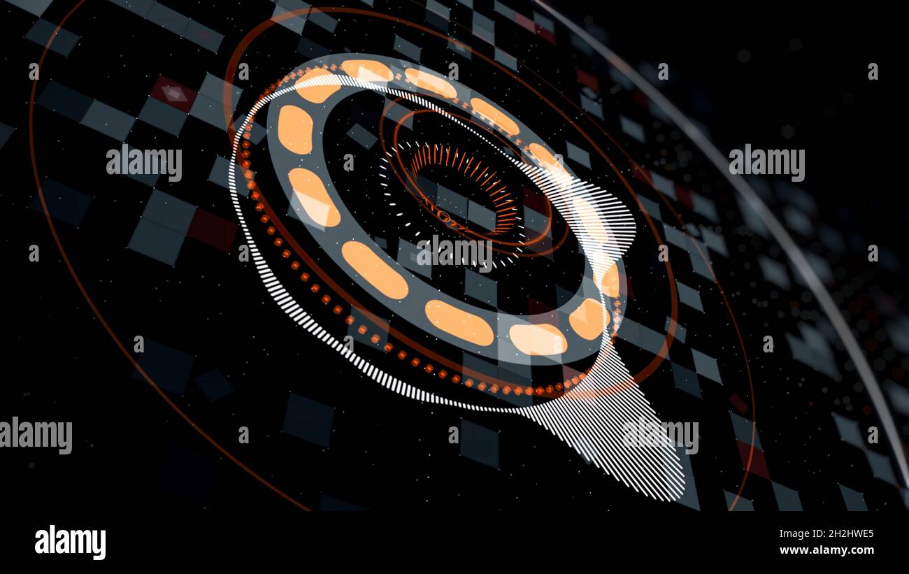 Futuristic musical animation with neon patterns on black background ...