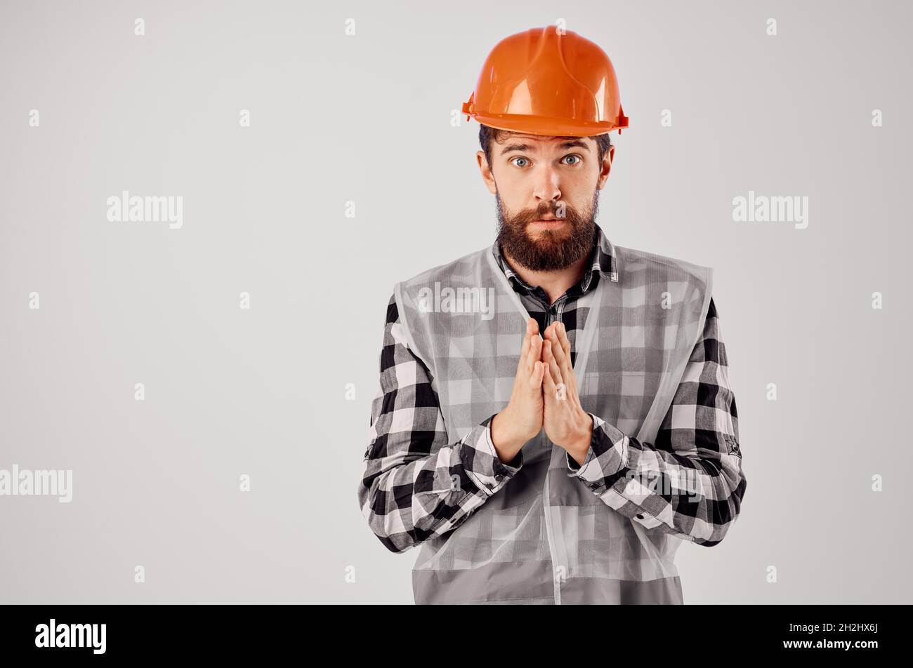 male builder orange helmet blueprints Professional studio industry ...