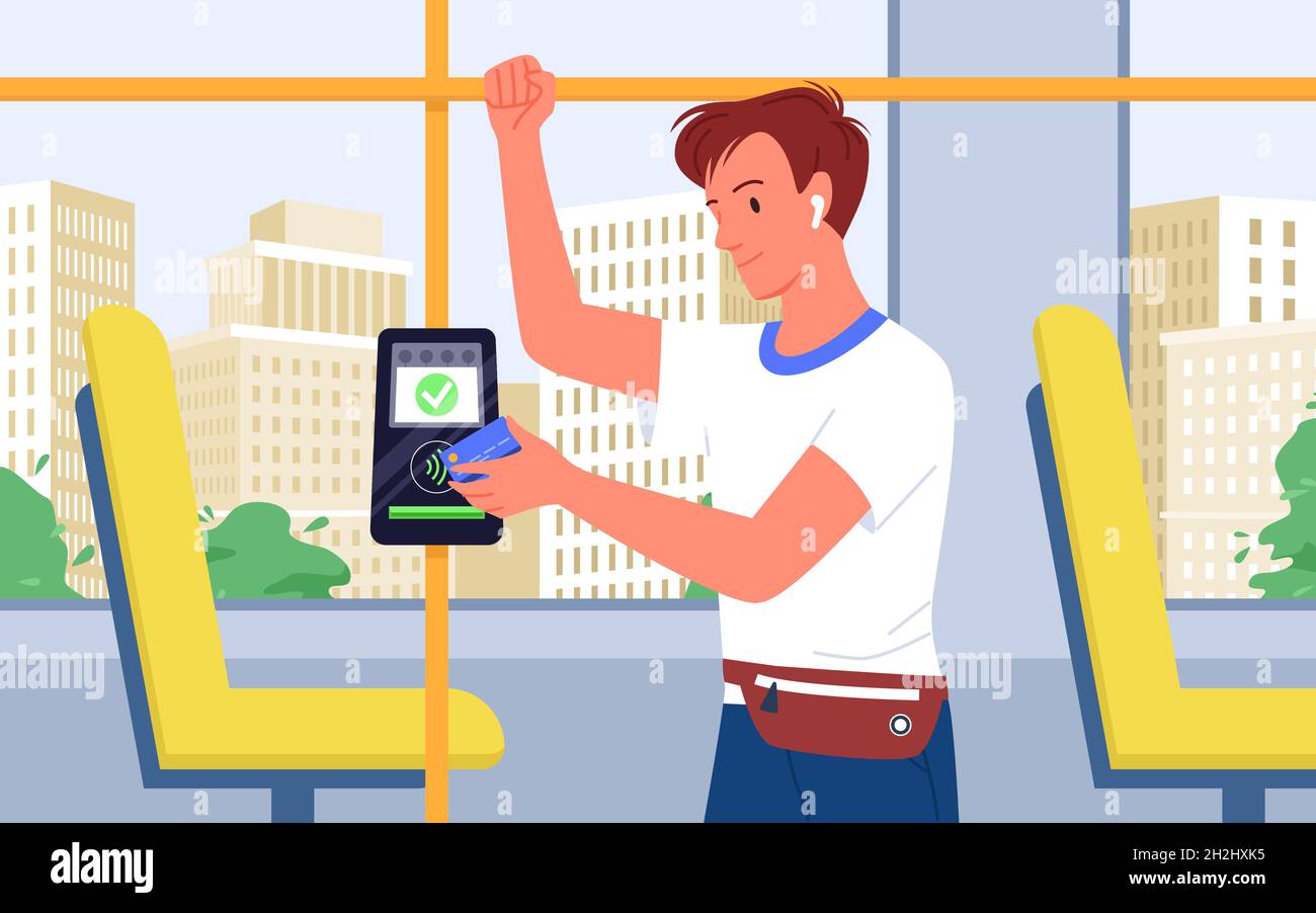 Contactless payment service in public transport vector illustration ...