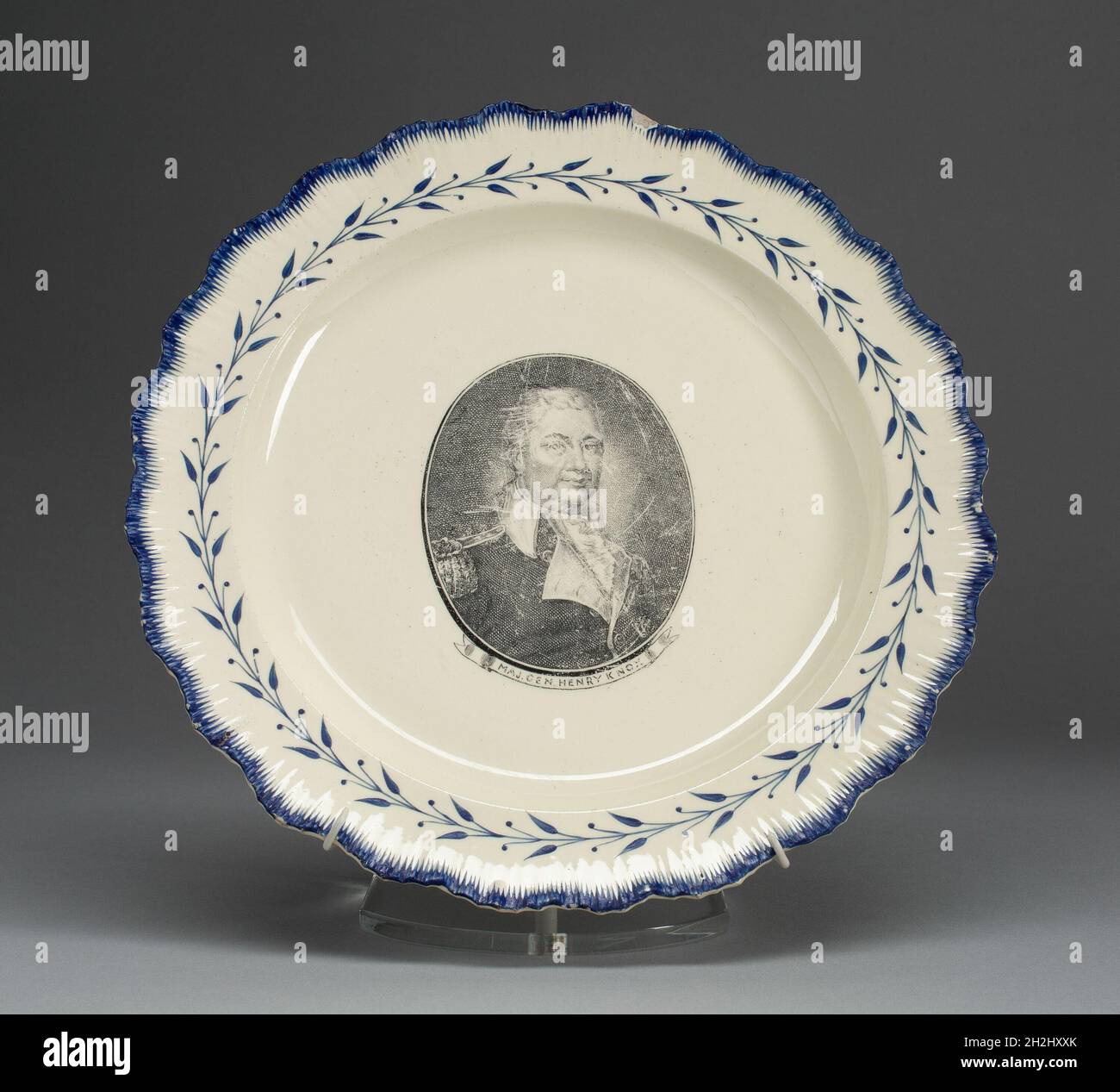 Plate, c. 1790. Stylised floral decoration with portrait of Major ...