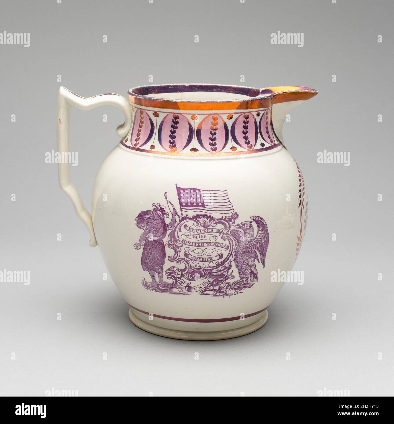 Jug, c. 1800. Decorated with the American flag above the words 'Success ...