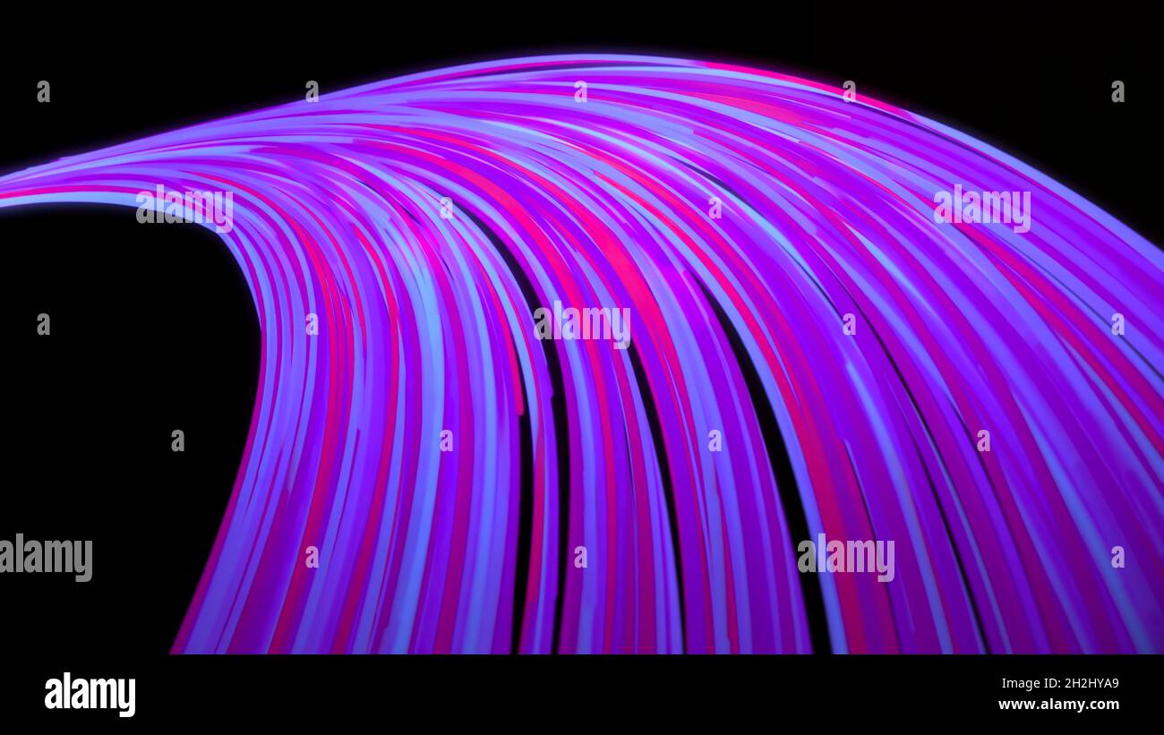 Curved stream of multicolored lines on black background. Animation ...