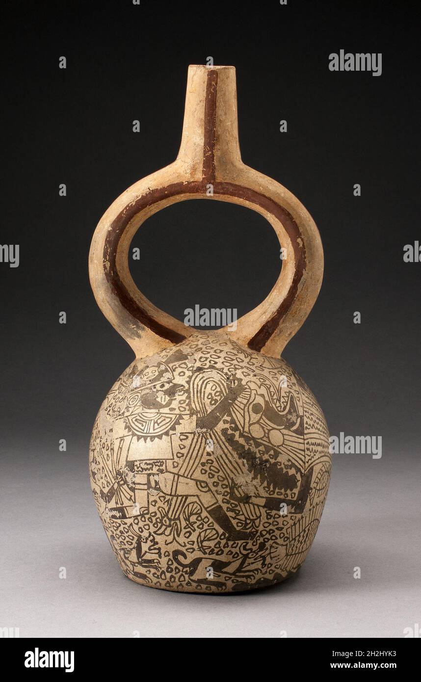 Stirrup Spout Vessel with Fineline Mythical Battle Scene, 100 B.C./A.D ...