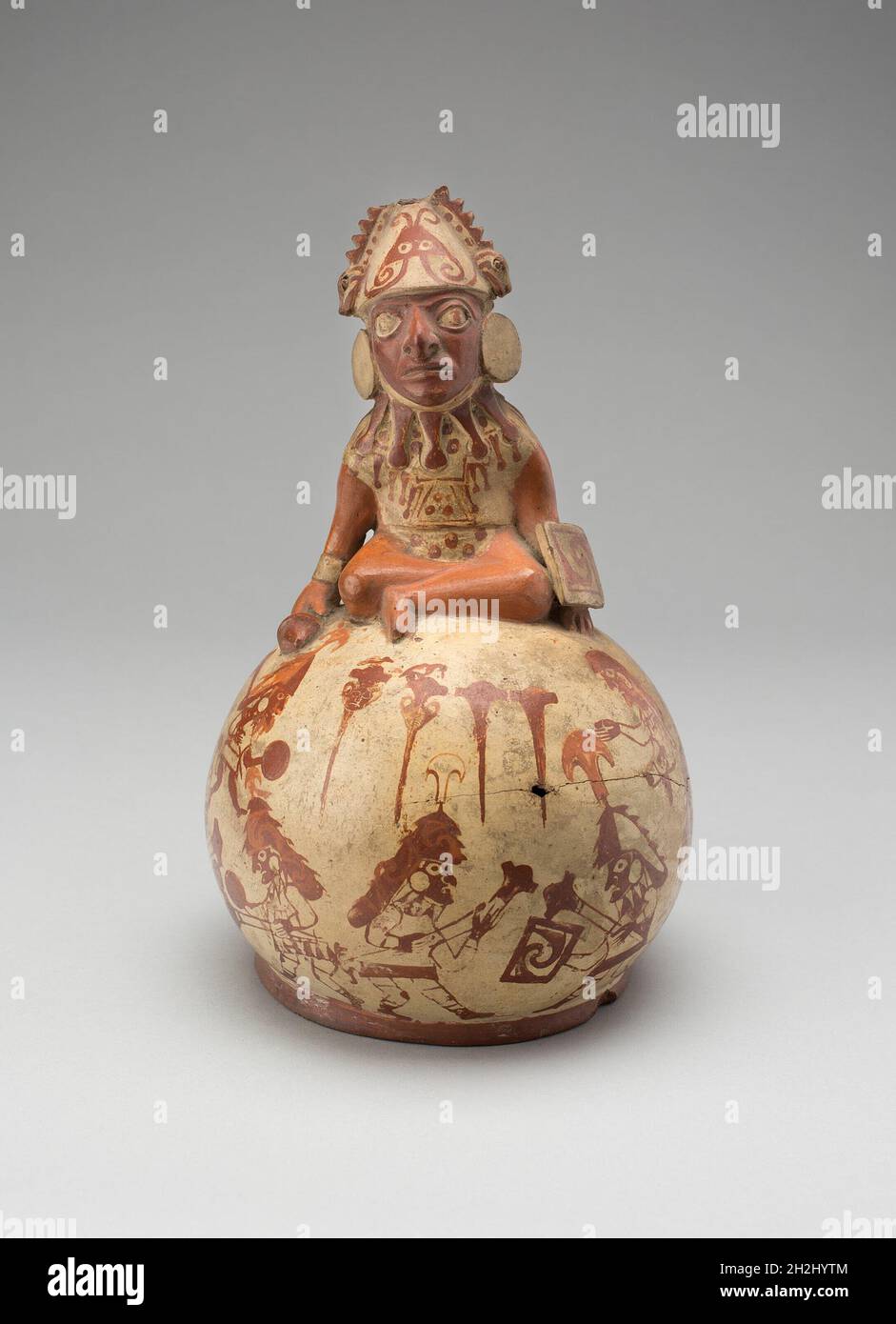 Vessel Representing a Seated Figure with a Warfare Scene, 100 B.C./A.D ...