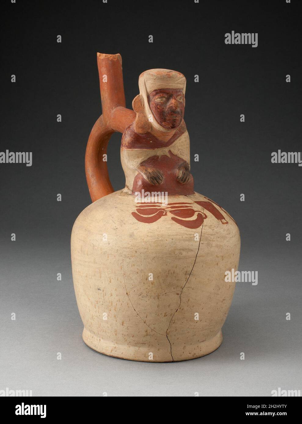 Spouted Vessel with Seated Figure Displaying a Painted Group of Objects ...