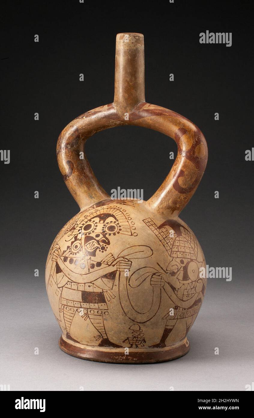 Stirrup Spout Vessel with Fineline Warriors Holding Ribbon Motif, 100 B ...