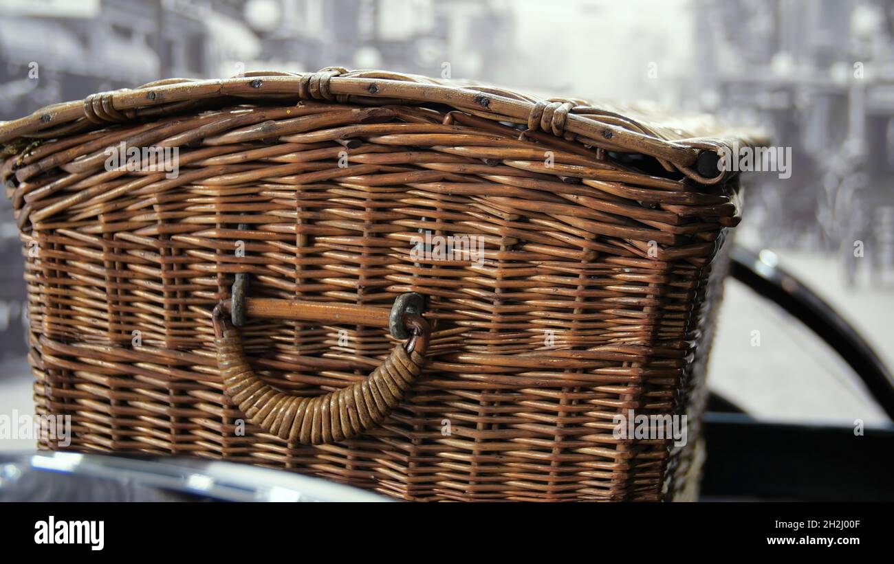 Basket in delivery retro car. Media. Vintage delivery service on ...