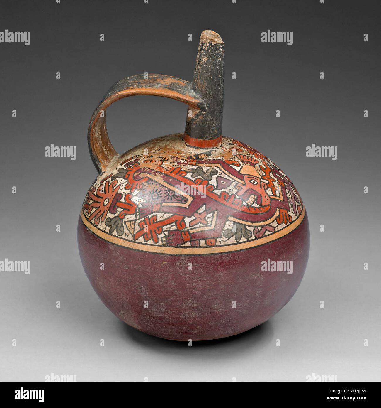 Jar with Strap Handle Depicting Abstract Figure, Possibly a Monkey ...