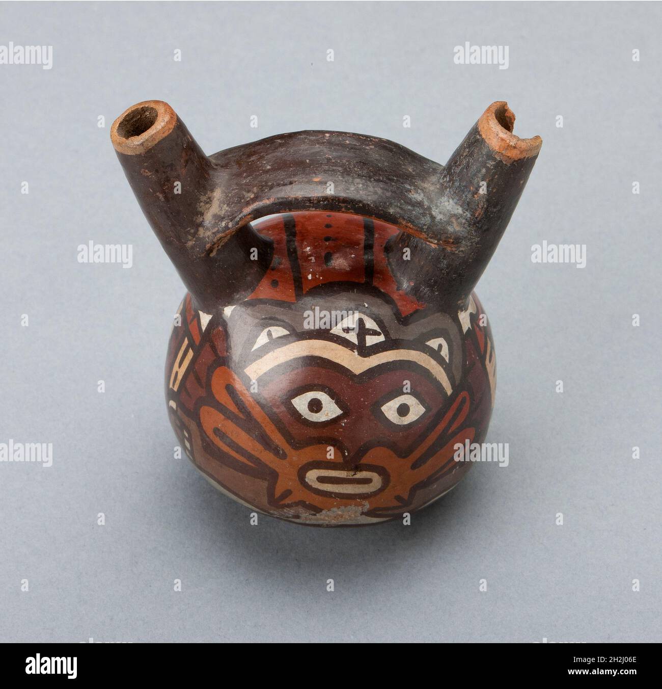 Miniature Double Spout Vessel Depicting Masked Ritual Performer, 180 B ...