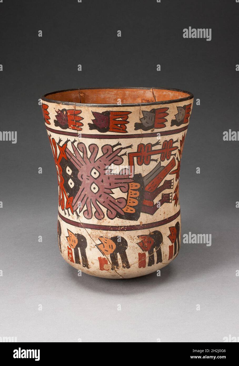 Beaker Depicting Costumed Ritual Performer with Abstract Trophy Heads ...