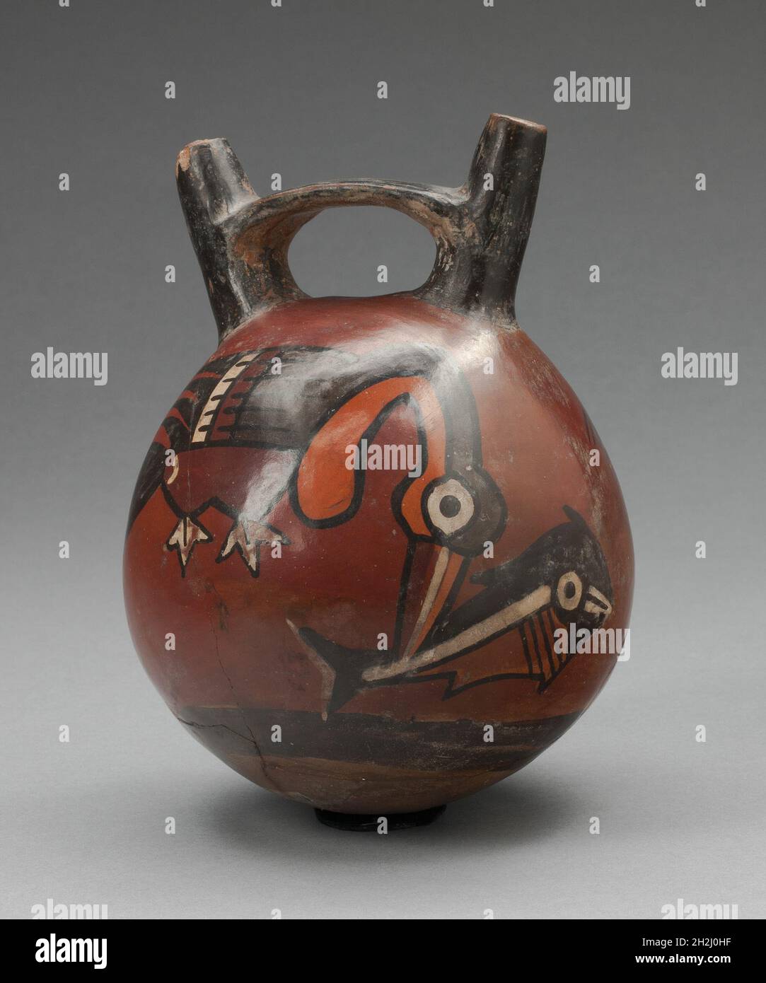 Double Spout Vessel Depicting a Bird Catching a Fish, 180 B.C./A.D. 500 ...