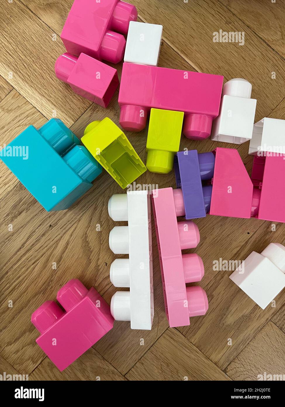 Top view shot of colorful building blocks in childrens playroom Stock ...