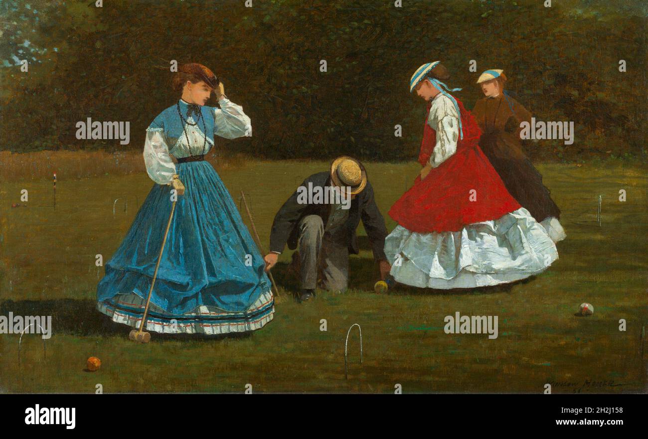 Croquet Scene, 1866. Women playing croquet which had recently been ...