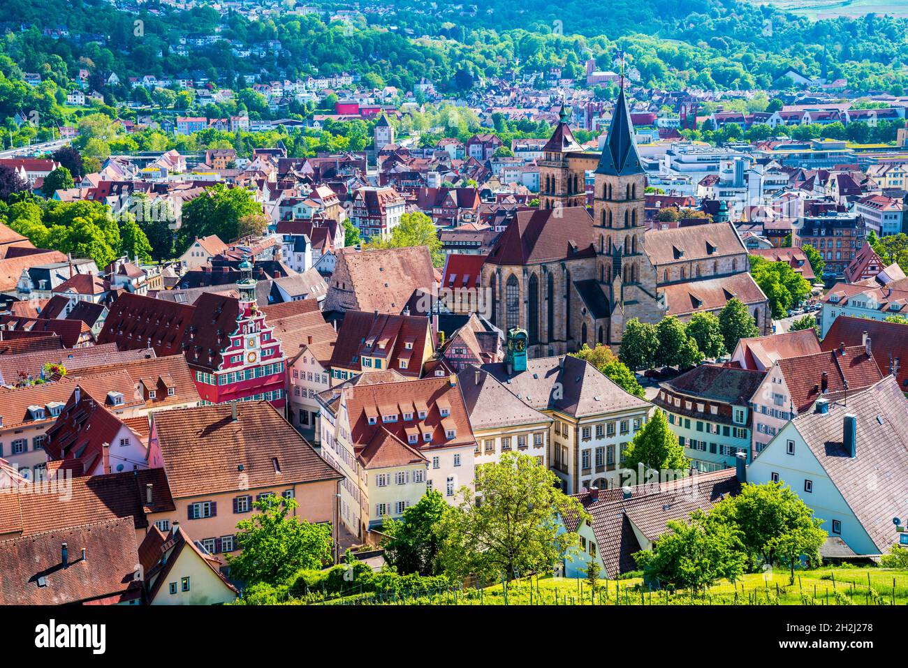 Germany, Esslingen am Neckar city old town houses and roofs and st ...