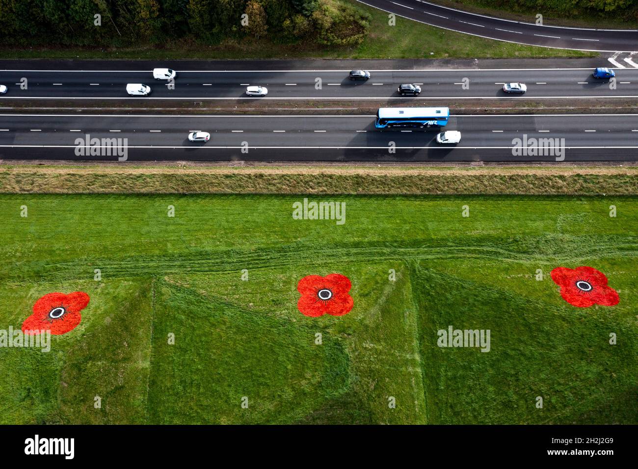 Aerial drone view m8 motorway giant poppy hi-res stock photography and ...