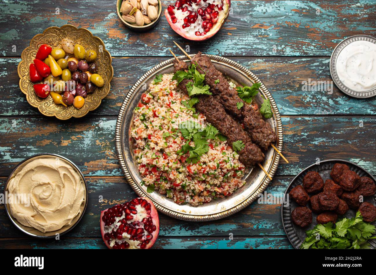 Arab Turkish assorted food from above Stock Photo - Alamy