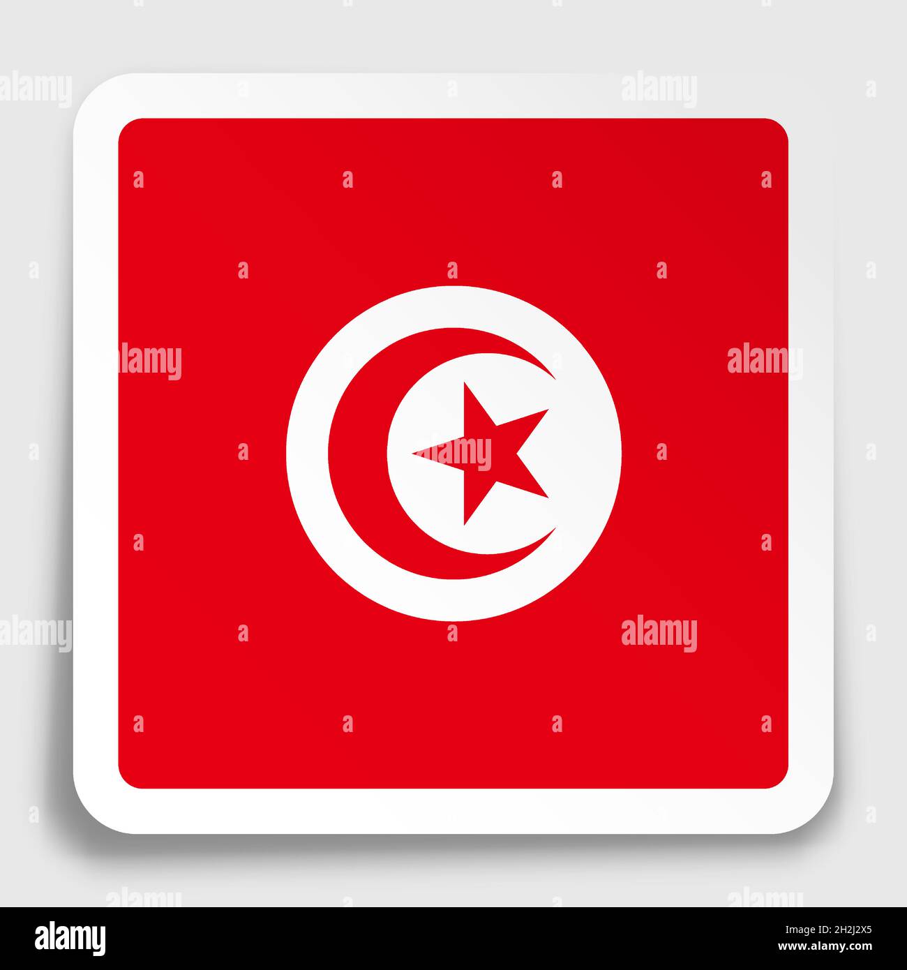 Republic of Tunisia flag icon on paper square sticker with shadow ...
