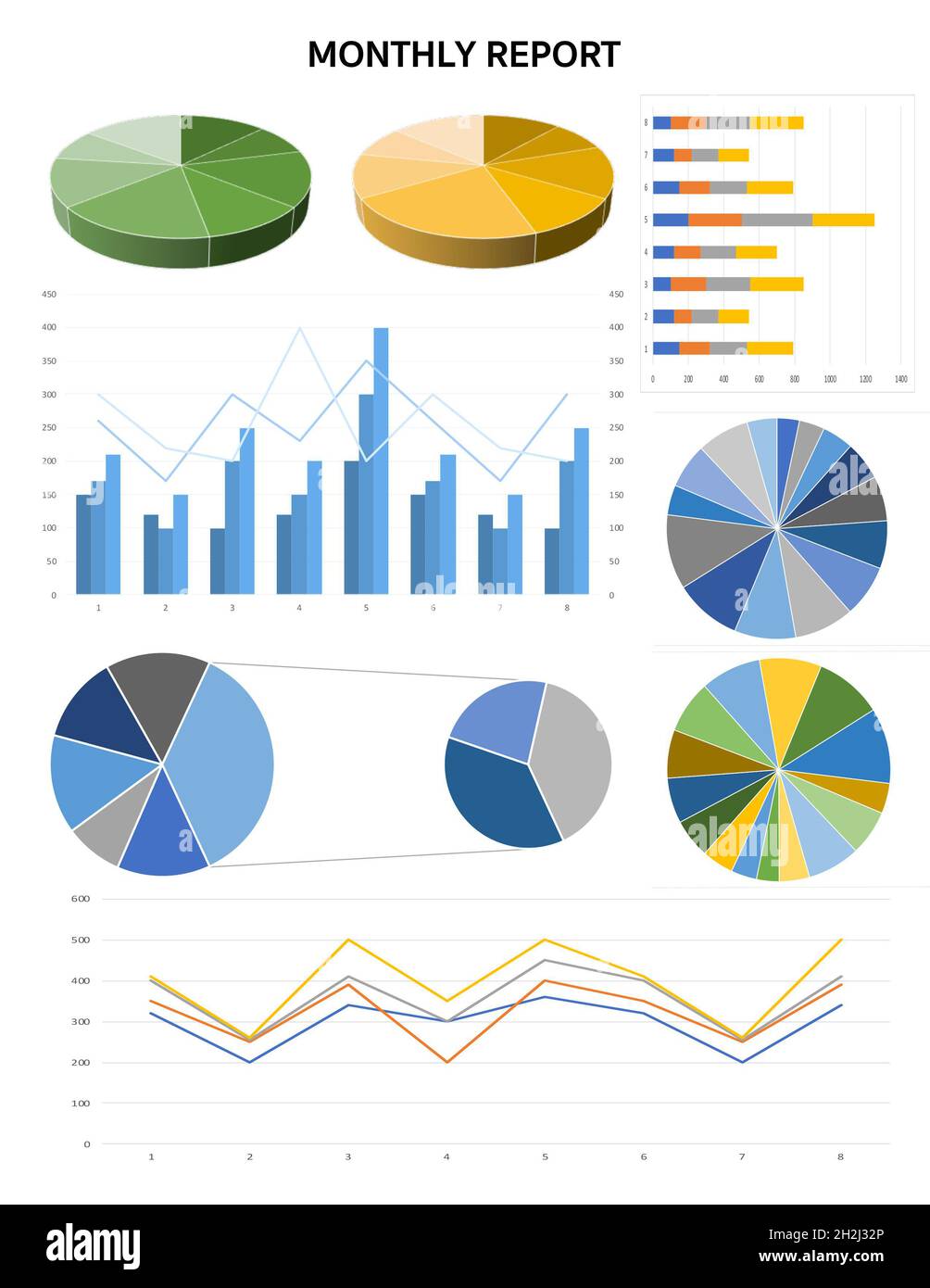 Image of business report with chart and graph on white background Stock ...