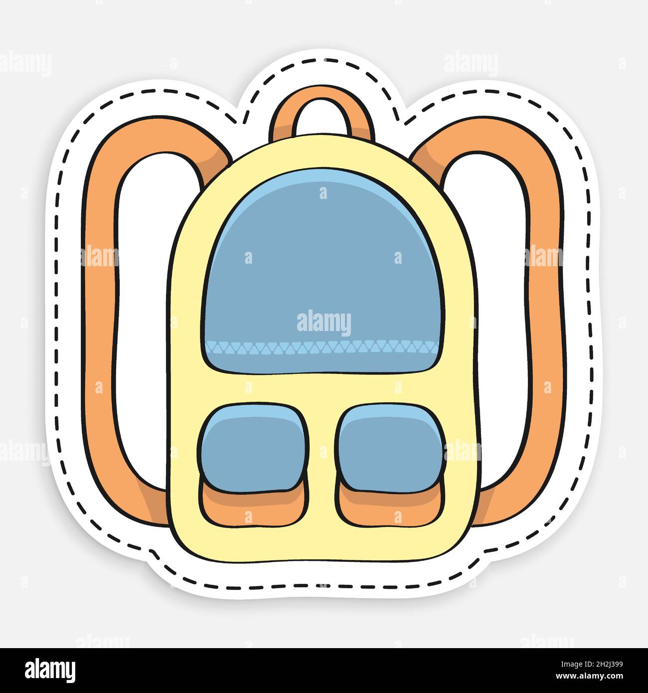 cartoon icon of doodle school backpack sticker in dotted stroke ...