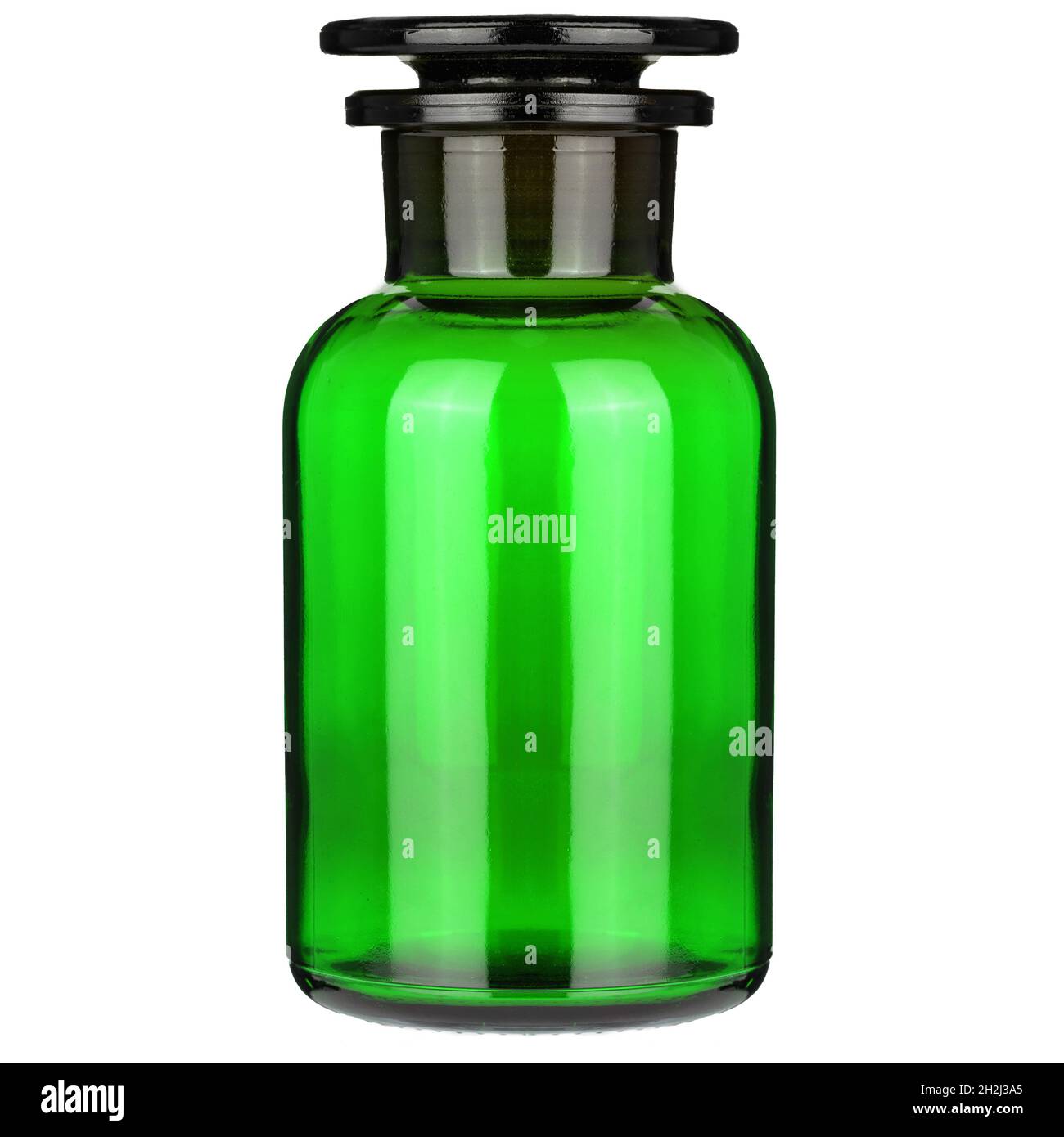 Closed clasisc medical bottle of green color glass. Glass jars with ...