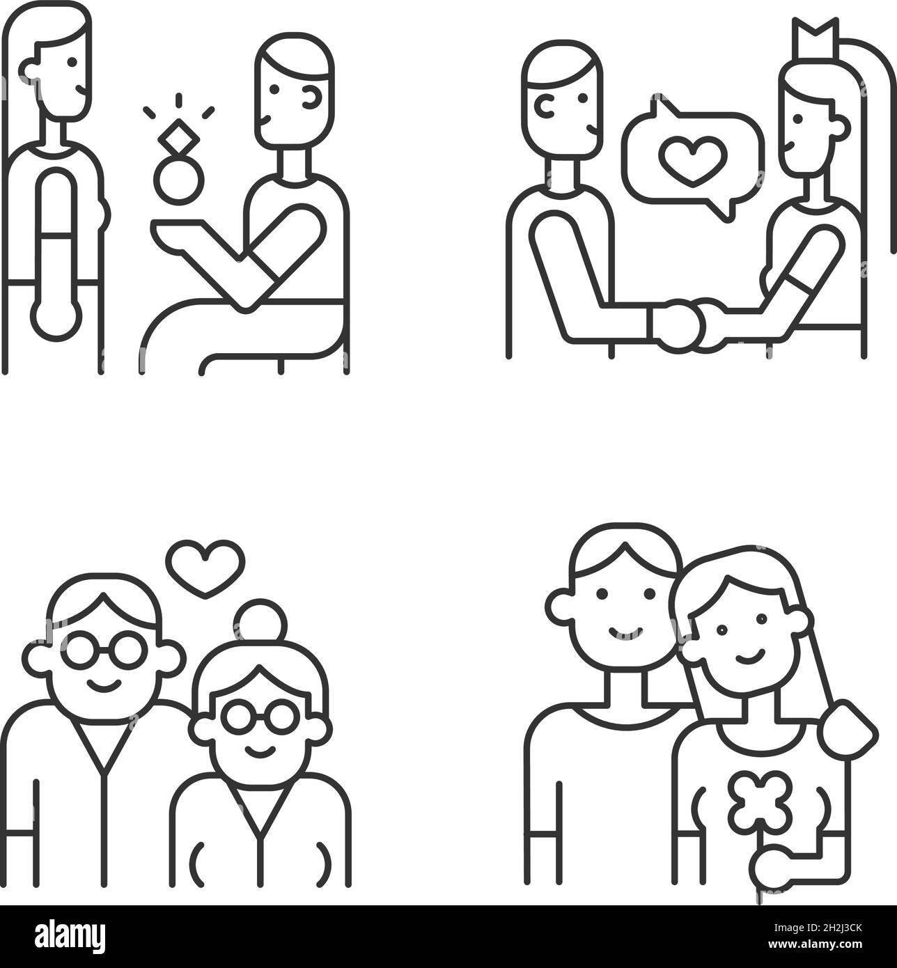 Stages of romantic relationship linear icons set Stock Vector Image ...