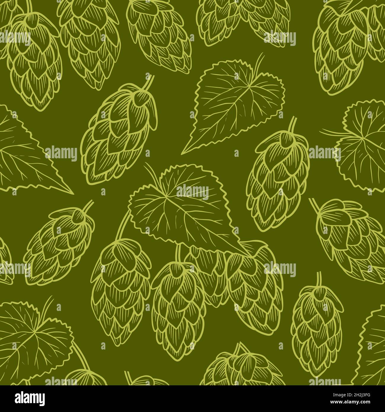 Handmade sketch hop seamless pattern. Background with engraved cones ...
