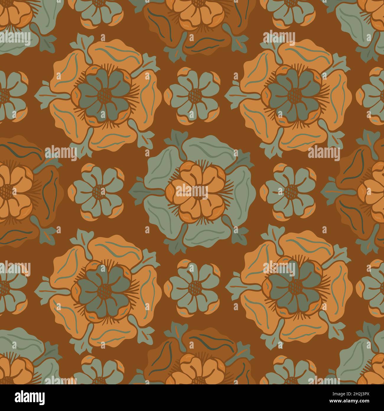 Medieval rose vector pattern seamless background. Azulejo tile style ...