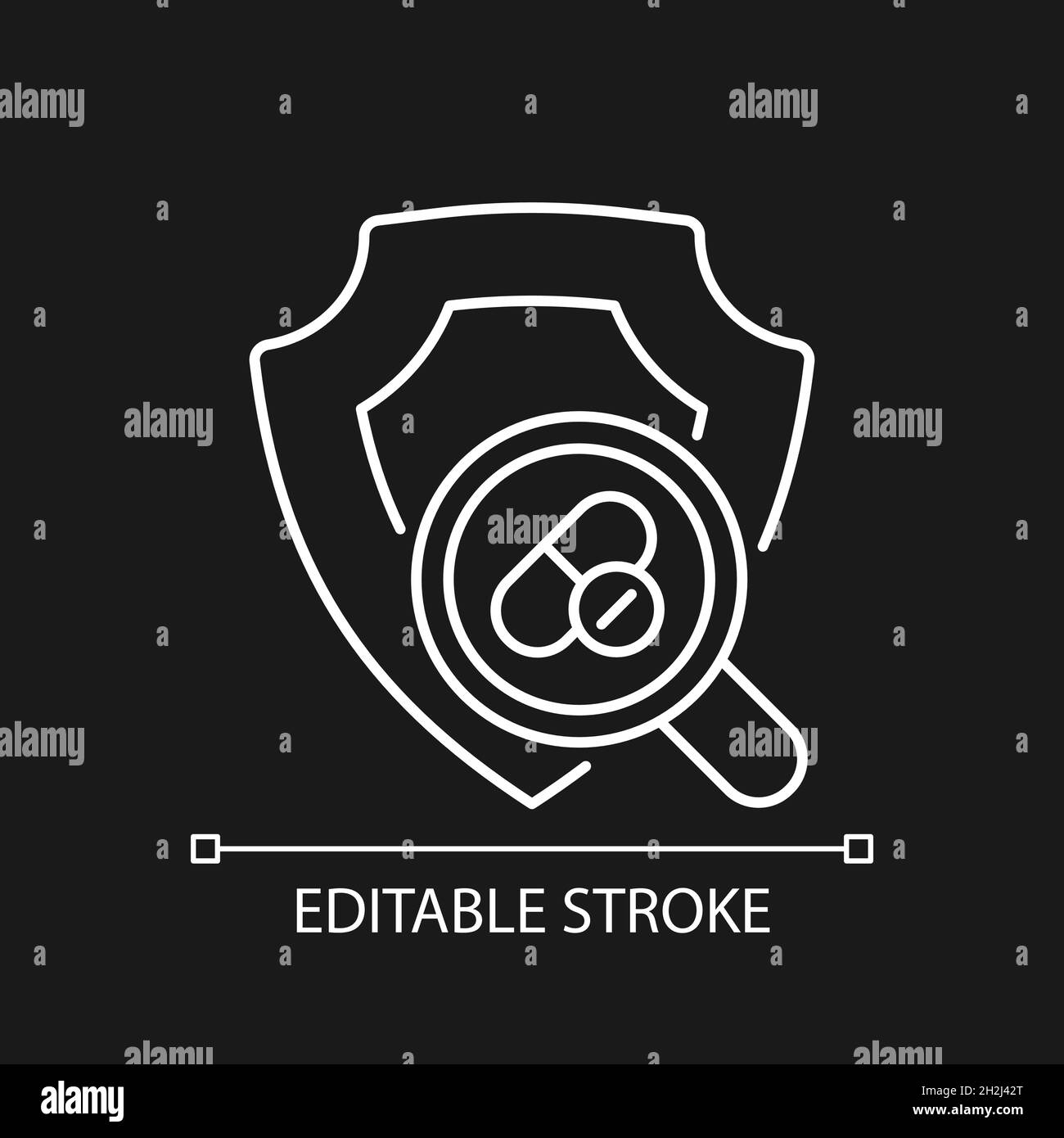 Checking safety of new drugs white linear icon for dark theme Stock ...