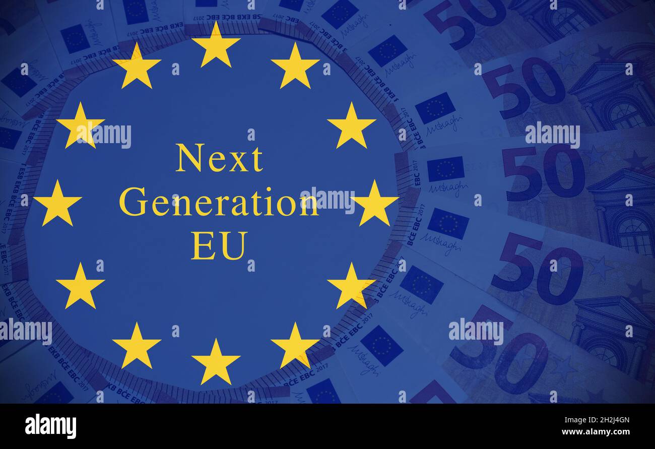 Euros banknote with the European flag and the text "Next Generation EU ...