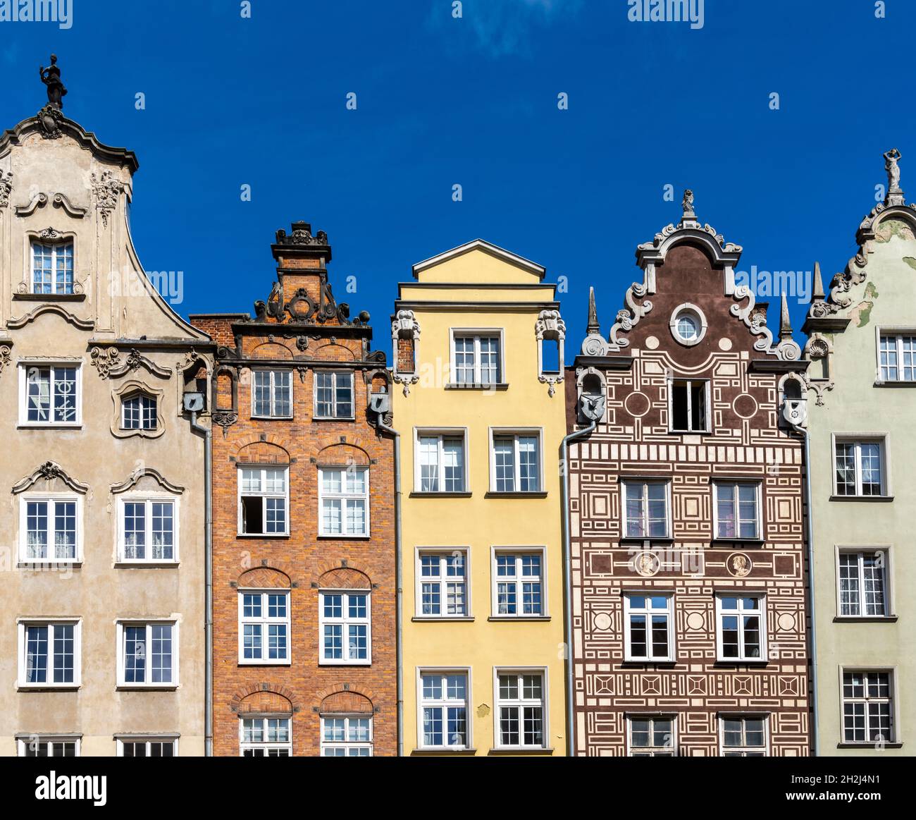 Danzig, Poland - 2 September, 2021: colorful house fronts of row houses ...