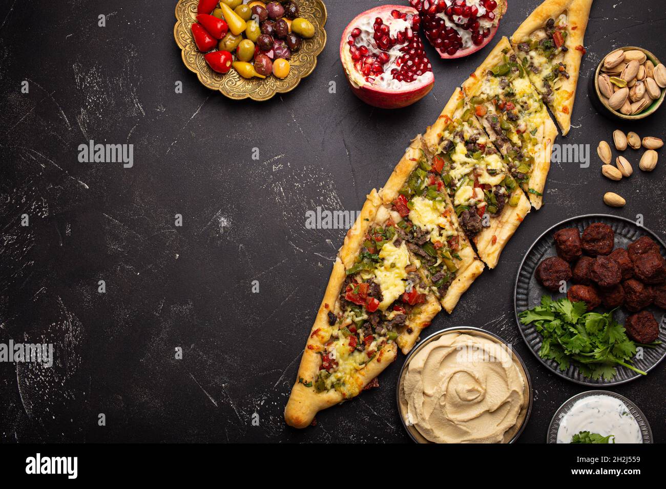 Arab Turkish assorted food from above copy space Stock Photo - Alamy
