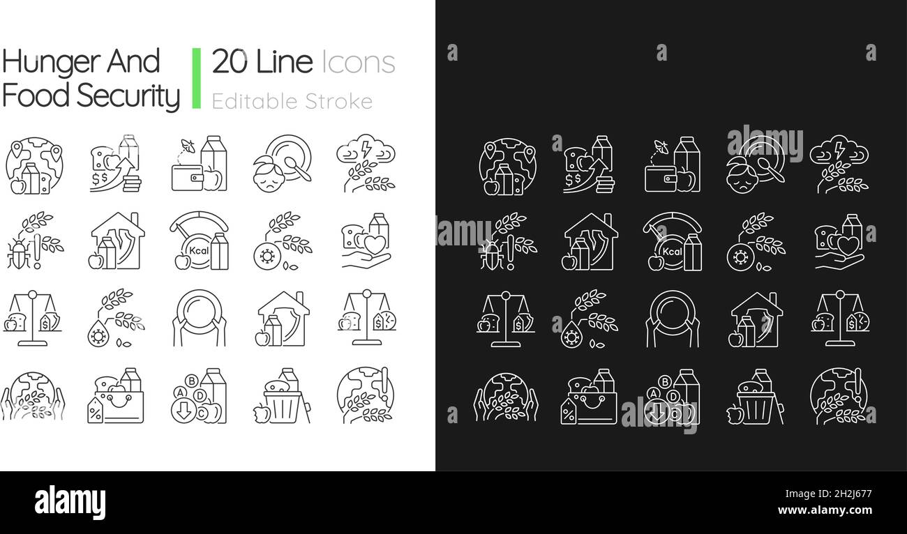 Hunger and food security linear icons set for dark and light mode Stock ...