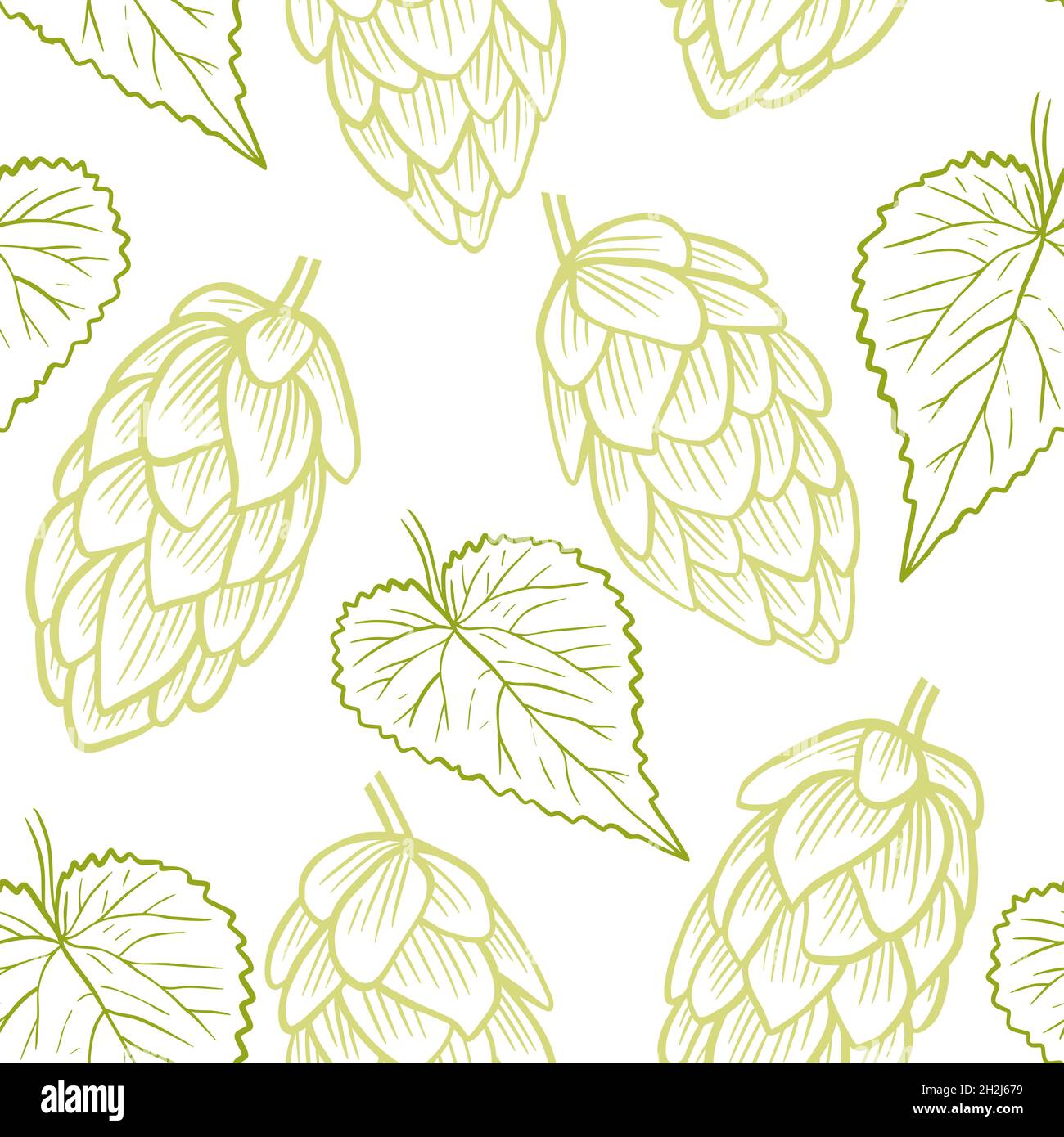 Handmade sketch green hops on white background seamless pattern ...