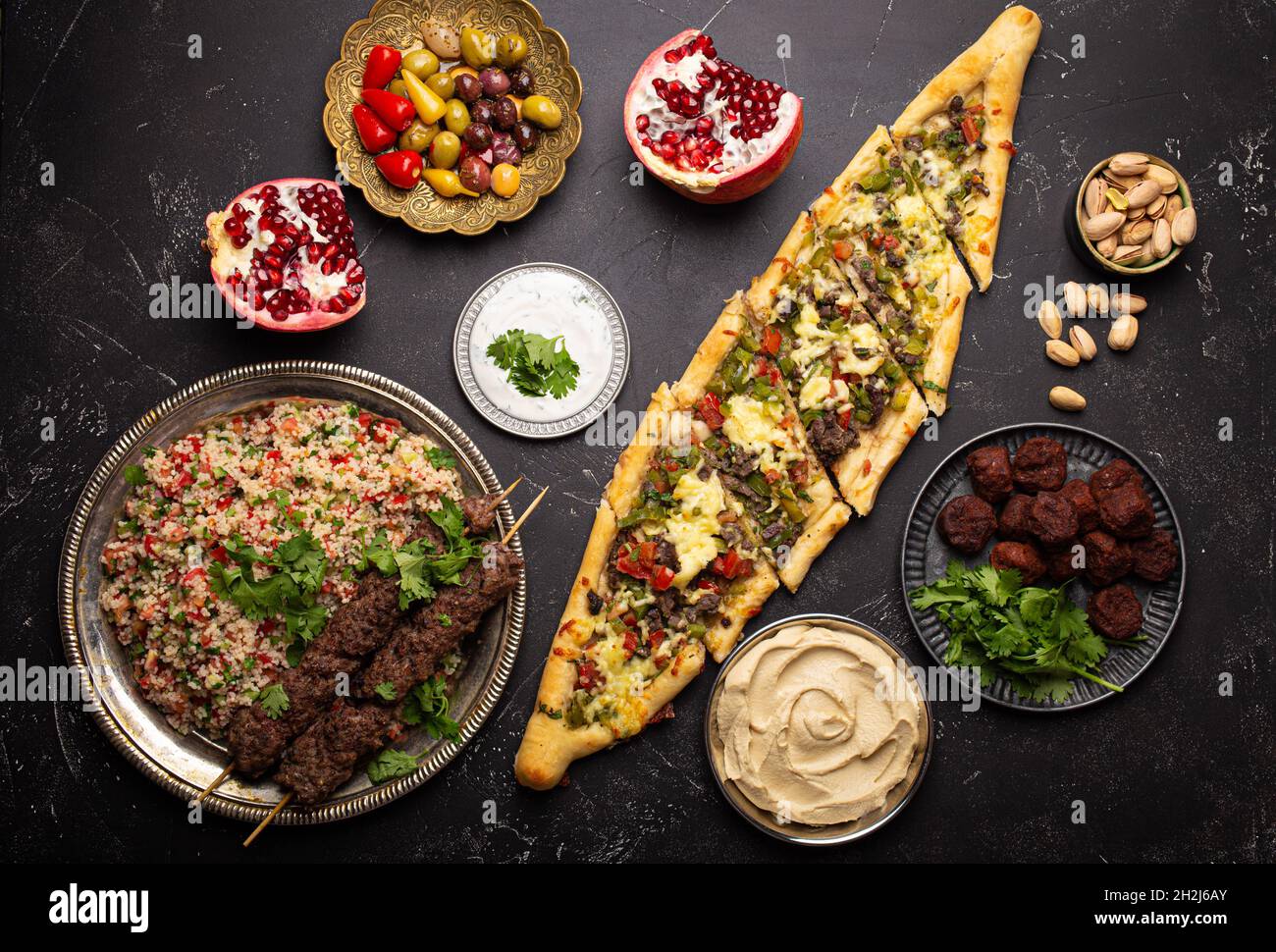 Arab Turkish assorted food from above Stock Photo - Alamy