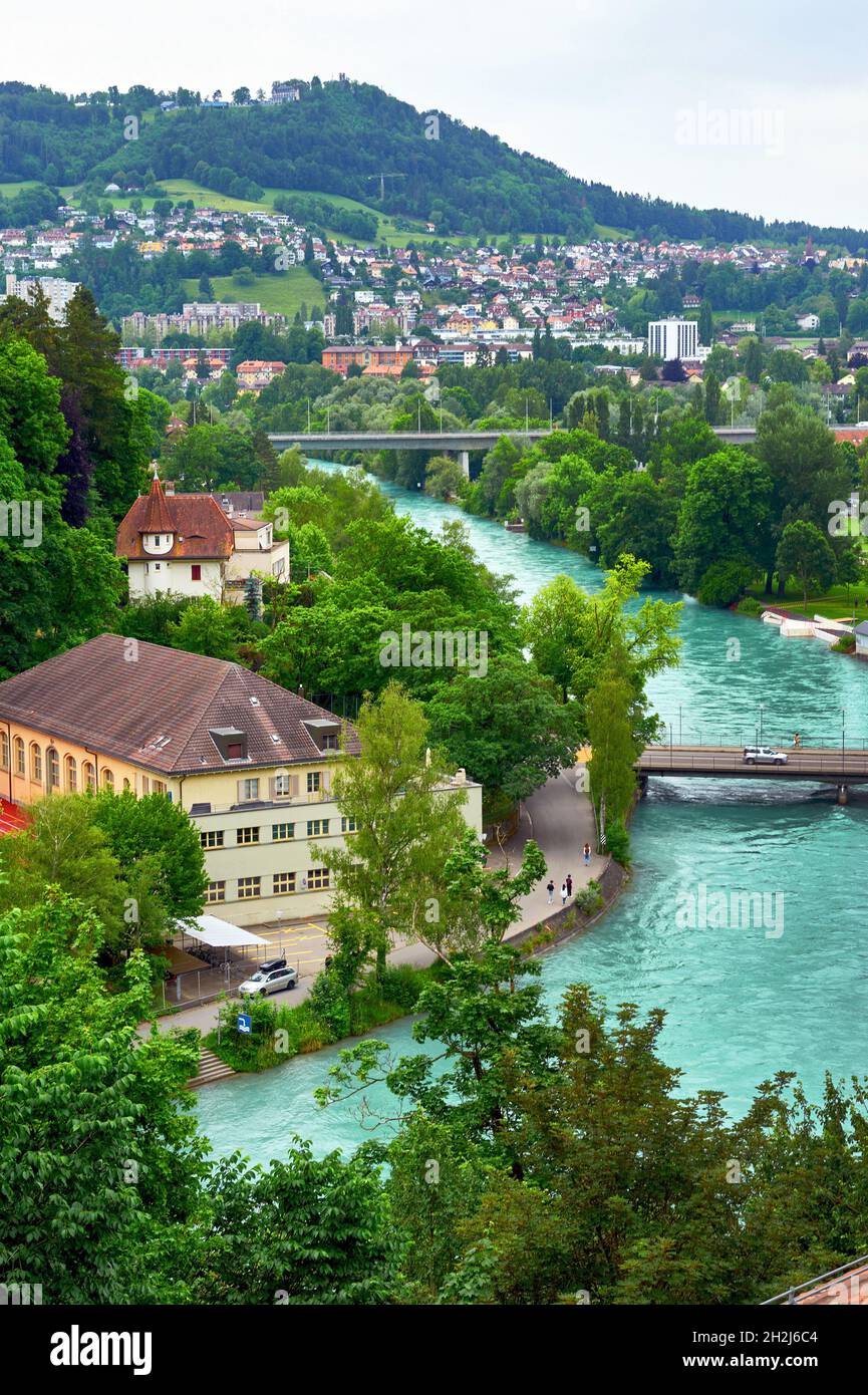 Bern cityscape with green waters of Aare river Stock Photo - Alamy