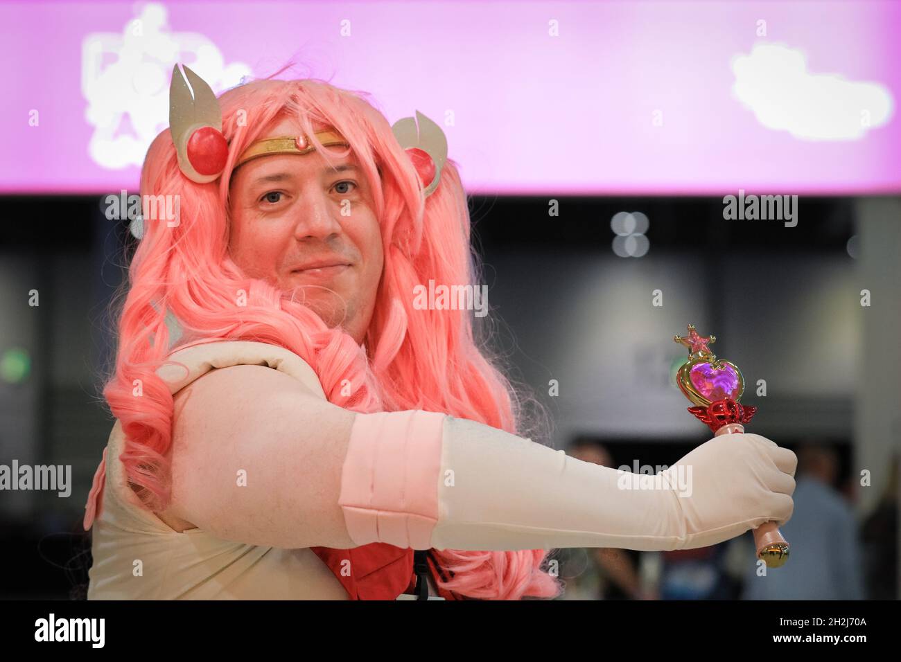 ExCel, London, UK. 22nd Oct, 2021. A cosplayer is ready for some fun as ...