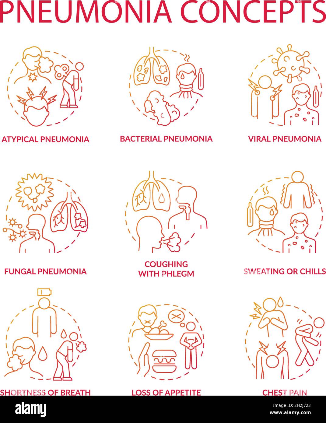 Pneumonia red gradient concept icons set Stock Vector Image & Art - Alamy