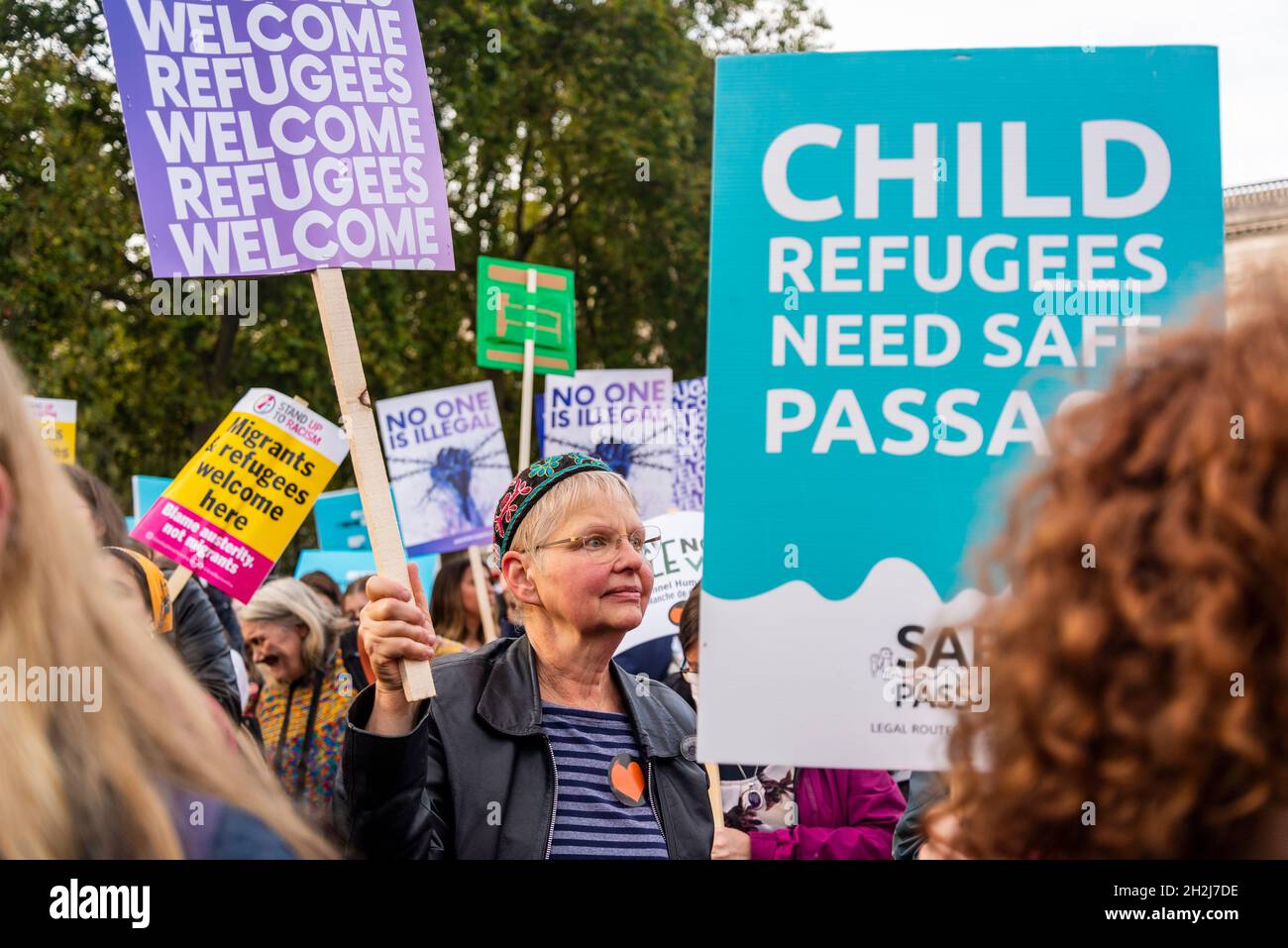 Placard demanding Child refuge safe passage, Refugee rally against the ...