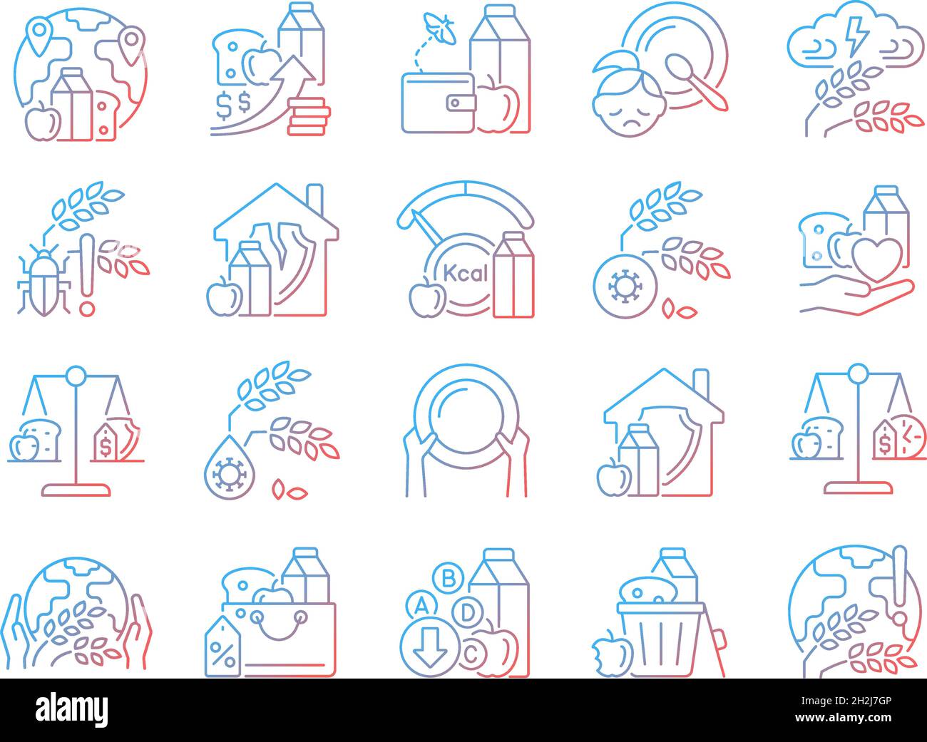 Hunger And Food Security Gradient Linear Vector Icons Set Stock Vector
