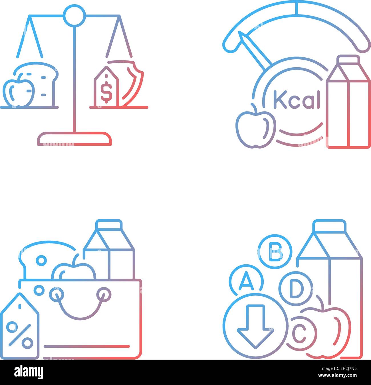 Insufficient food consumption gradient linear vector icons set Stock ...